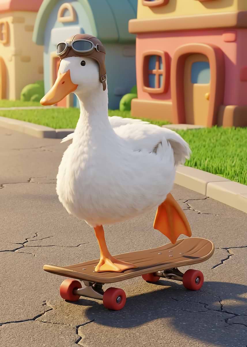 'Duck on Skateboard with Aviator Hat' Poster, picture, metal print ...