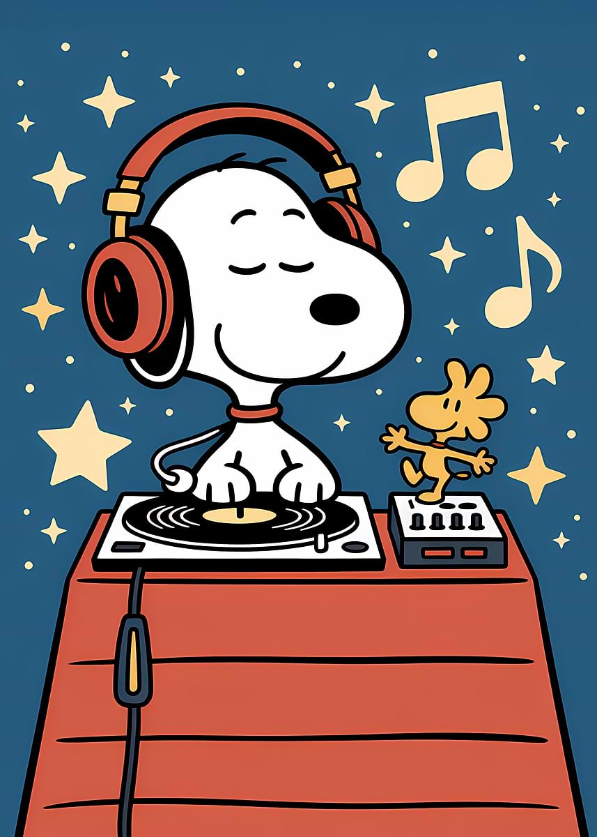 'Snoopy DJ with Woodstock' Poster, picture, metal print, paint by Fleur ...