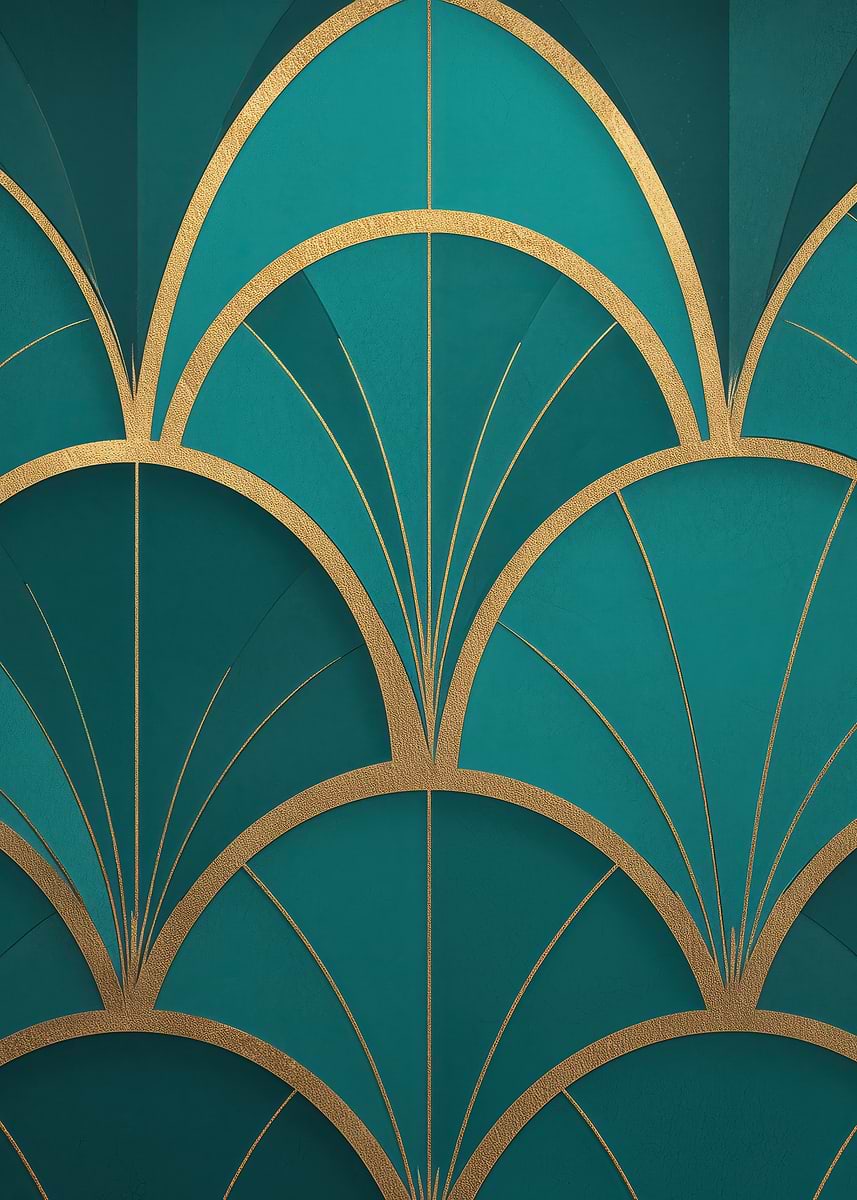 'Teal and Gold Art Deco Pattern' Poster, picture, metal print, paint by ...