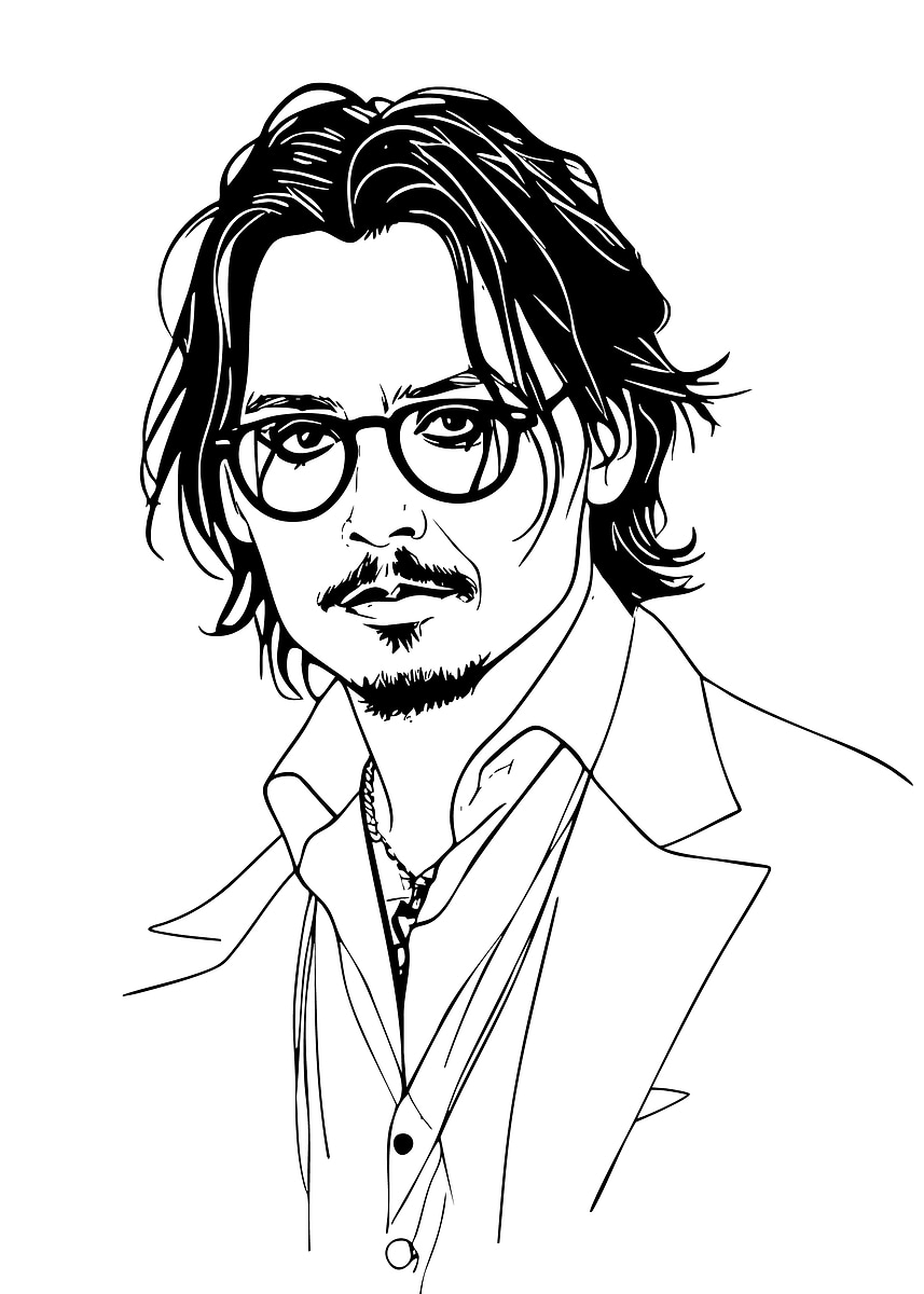 'Johnny Depp Line Art Portrait' Poster, picture, metal print, paint by ...