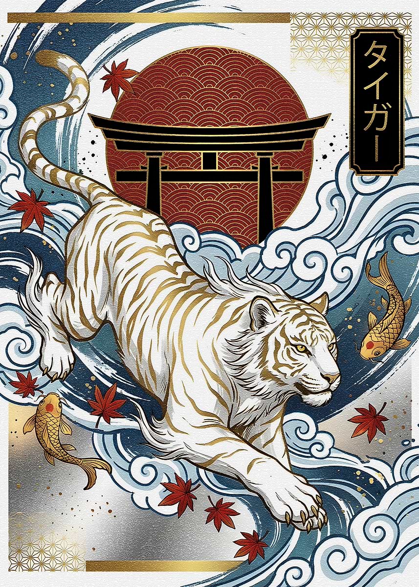 'White Tiger Japanese Art' Poster, picture, metal print, paint by Green ...
