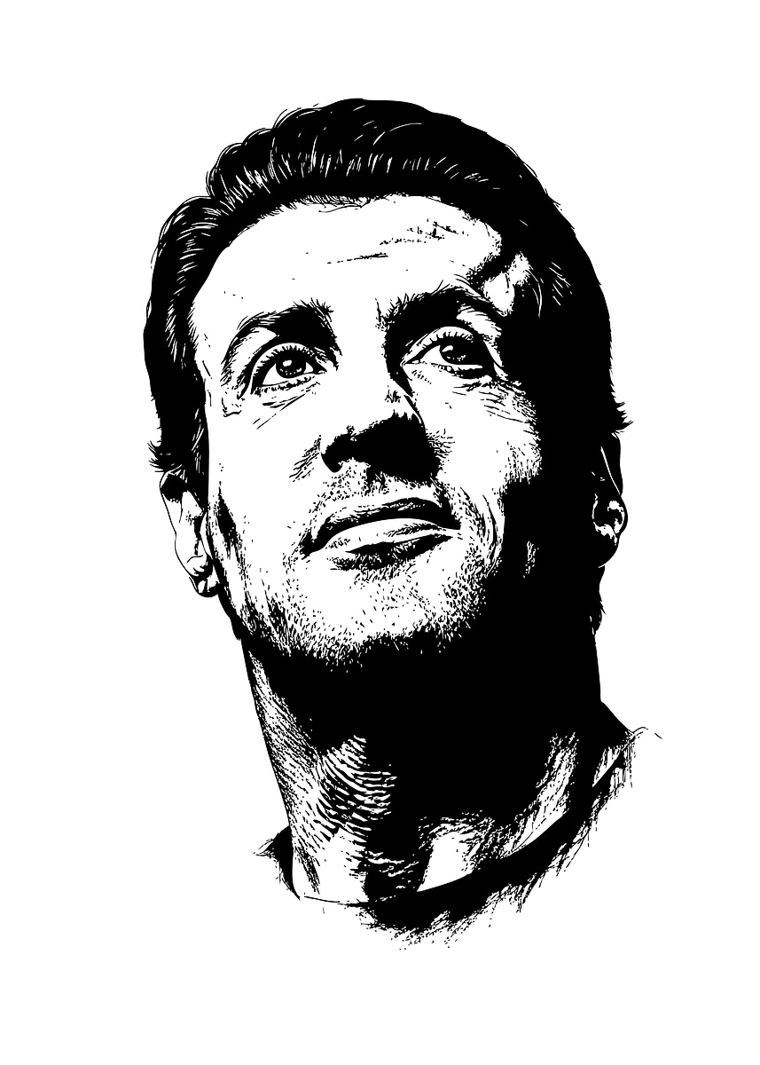 'Sylvester Stallone Black and White Portrait' Poster, picture, metal ...