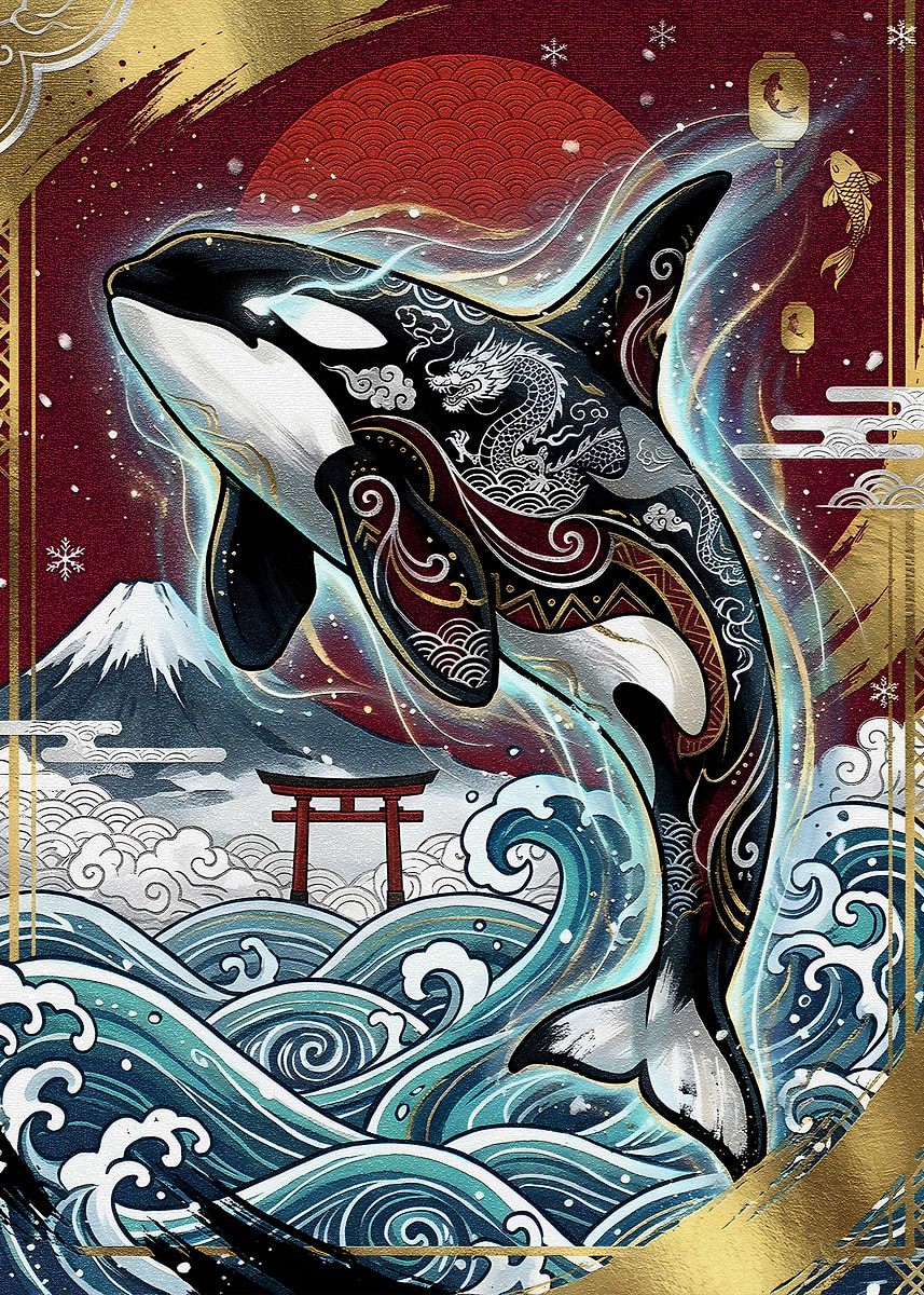 'Japanese Orca Art' Poster, picture, metal print, paint by Diamond Art ...