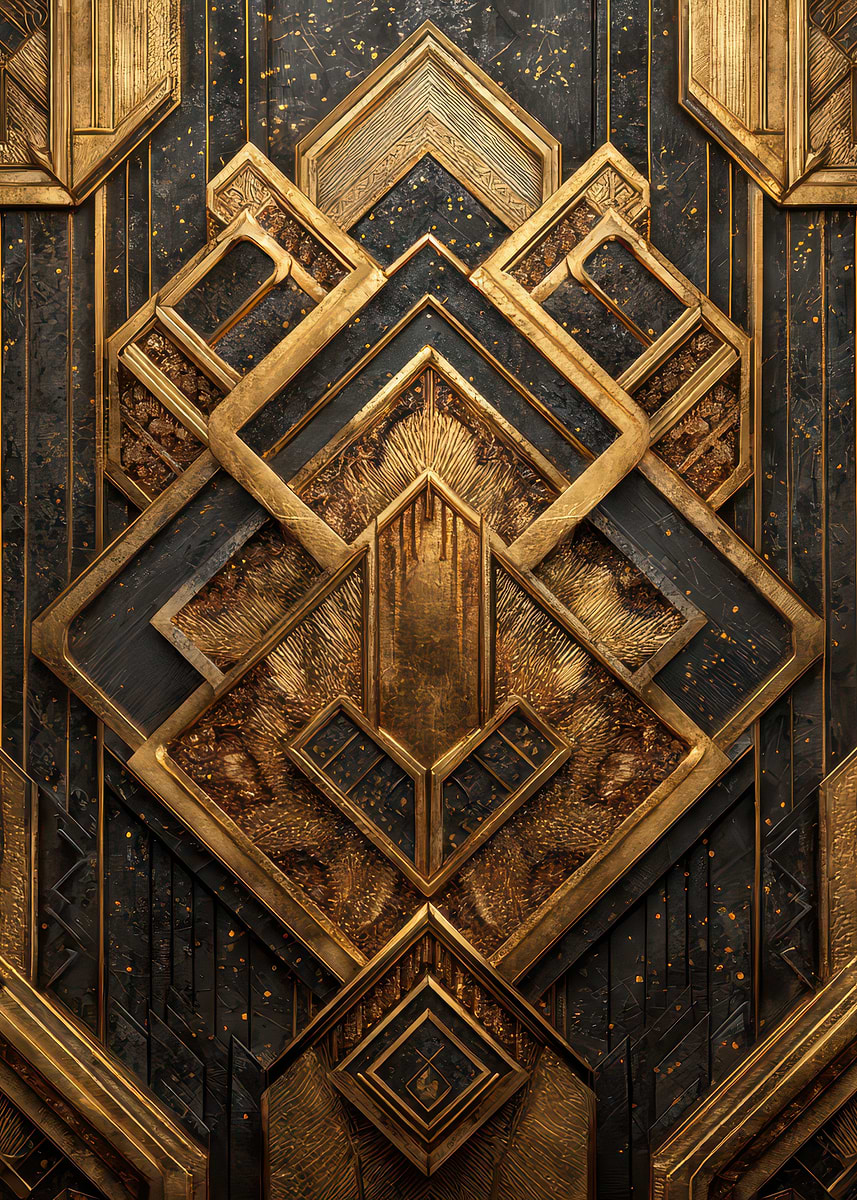 'Golden Art Deco Geometric Pattern' Poster, picture, metal print, paint ...