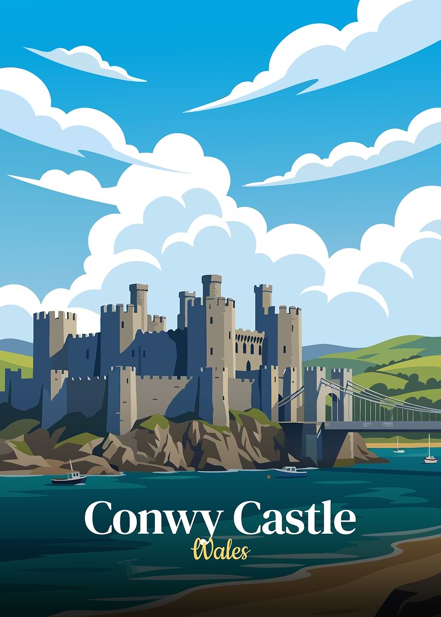'Conwy Castle Wales Travel Poster' Poster, picture, metal print, paint ...