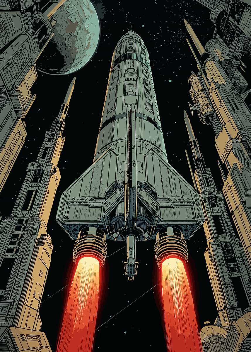 'Rocket Launch Comic Book Style' Poster, picture, metal print, paint by ...