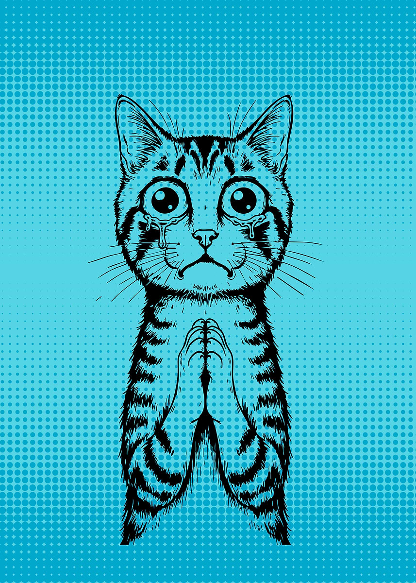 'Crying Cat Pop Art Illustration' Poster, picture, metal print, paint ...