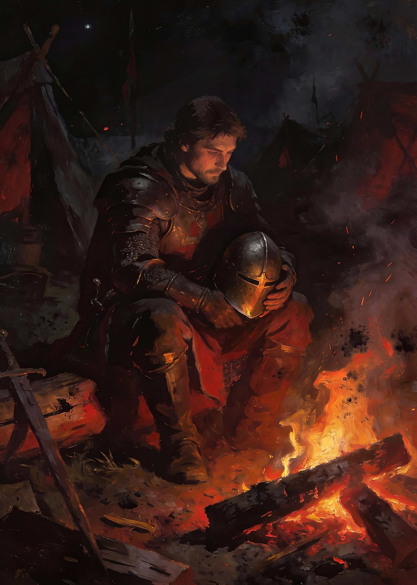 'Knight by Campfire' Poster, picture, metal print, paint by Daniel ...