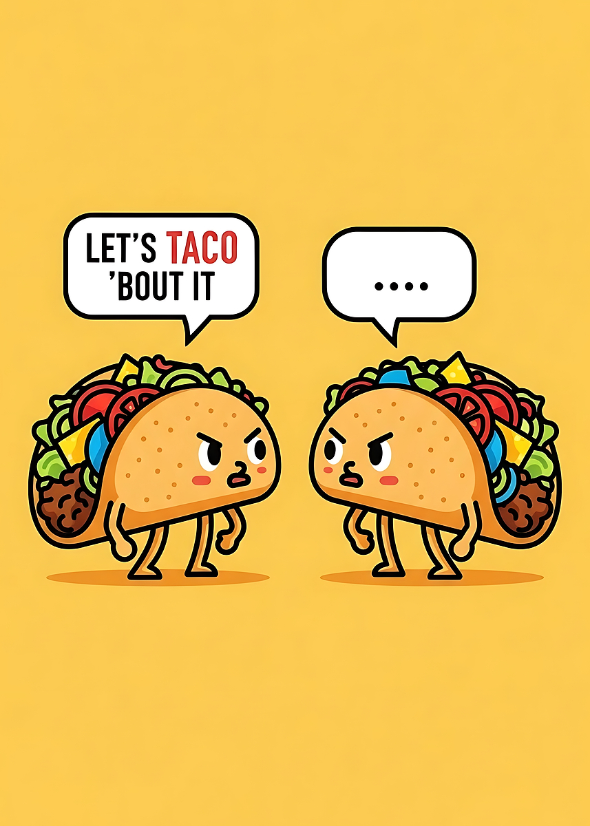 'LET'S TACO 'BOUT IT' Poster, picture, metal print, paint by ...