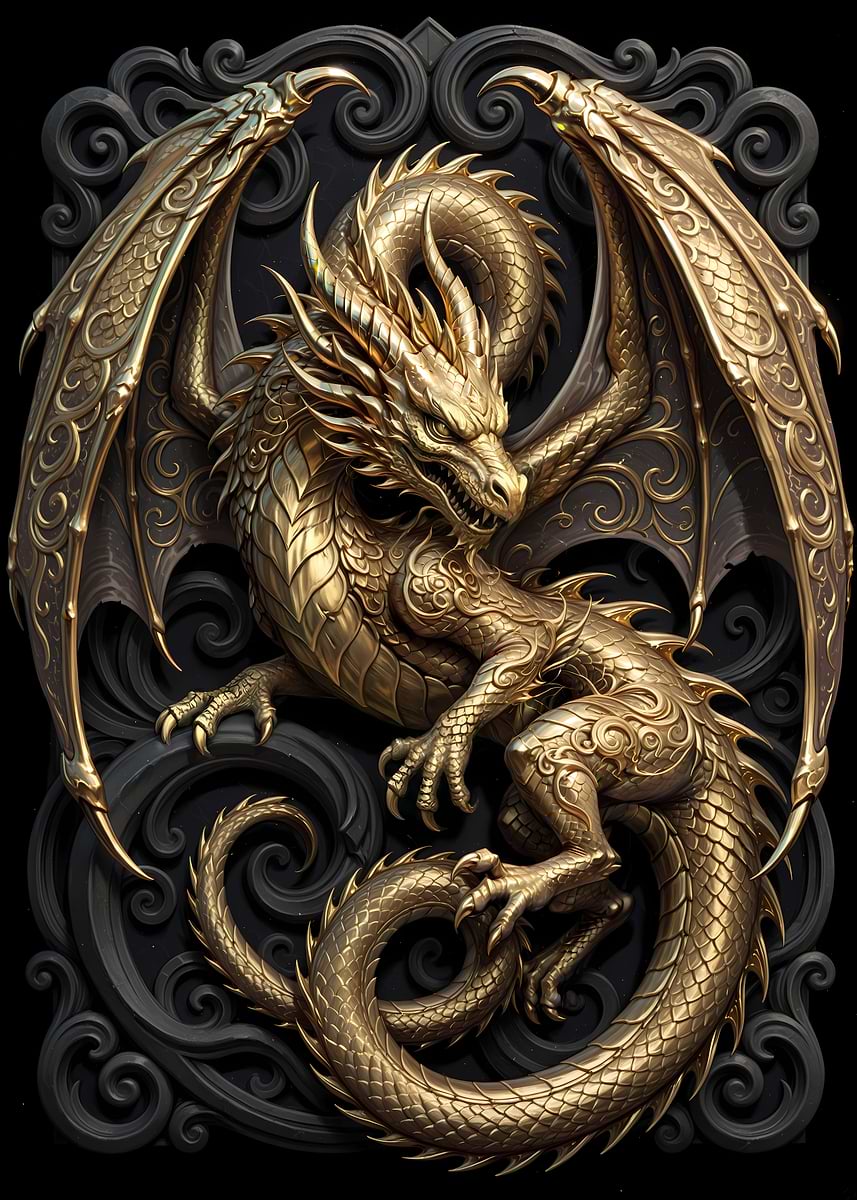 'Art Deco Golden Dragon' Poster, picture, metal print, paint by Luong ...