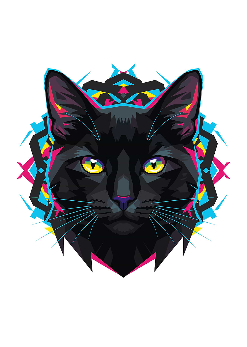 'Geometric Black Cat Portrait' Poster, picture, metal print, paint by ...