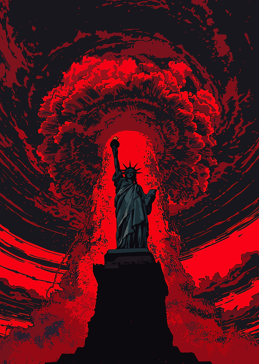 'Statue of Liberty in Red Storm' Poster, picture, metal print, paint by ...
