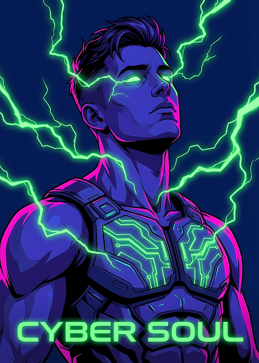 'Cyber Soul Portrait with Lightning' Poster, picture, metal print ...