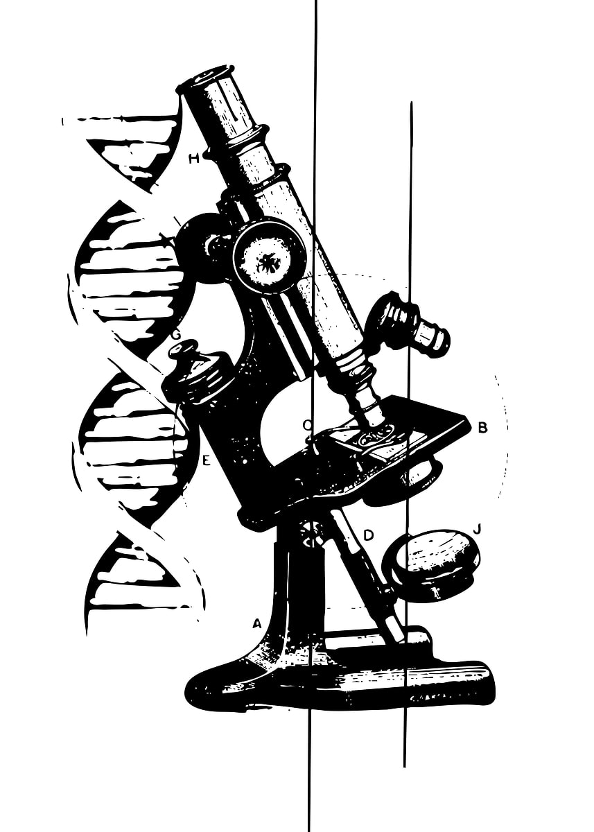 'Microscope and DNA Black and White' Poster, picture, metal print ...