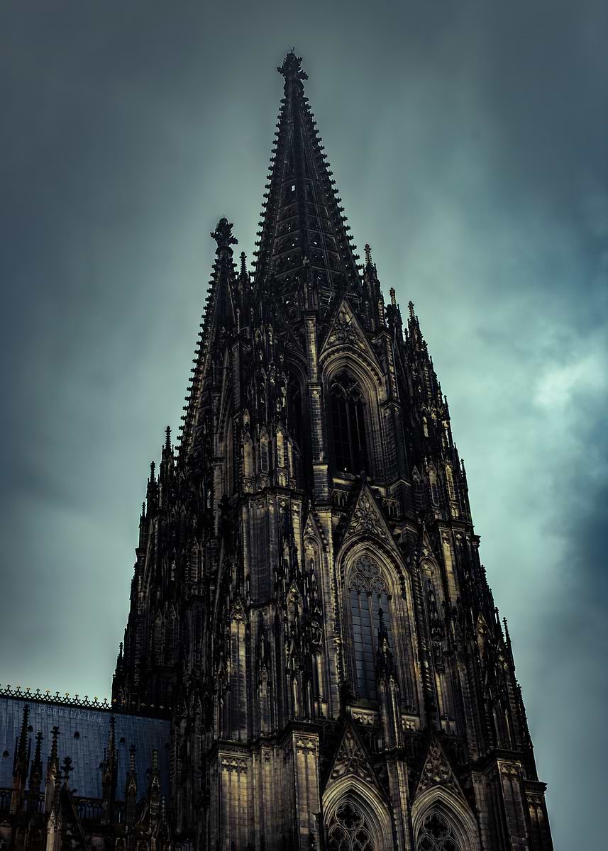 'Cologne Cathedral Spire Under Cloudy Sky' Poster, picture, metal print ...