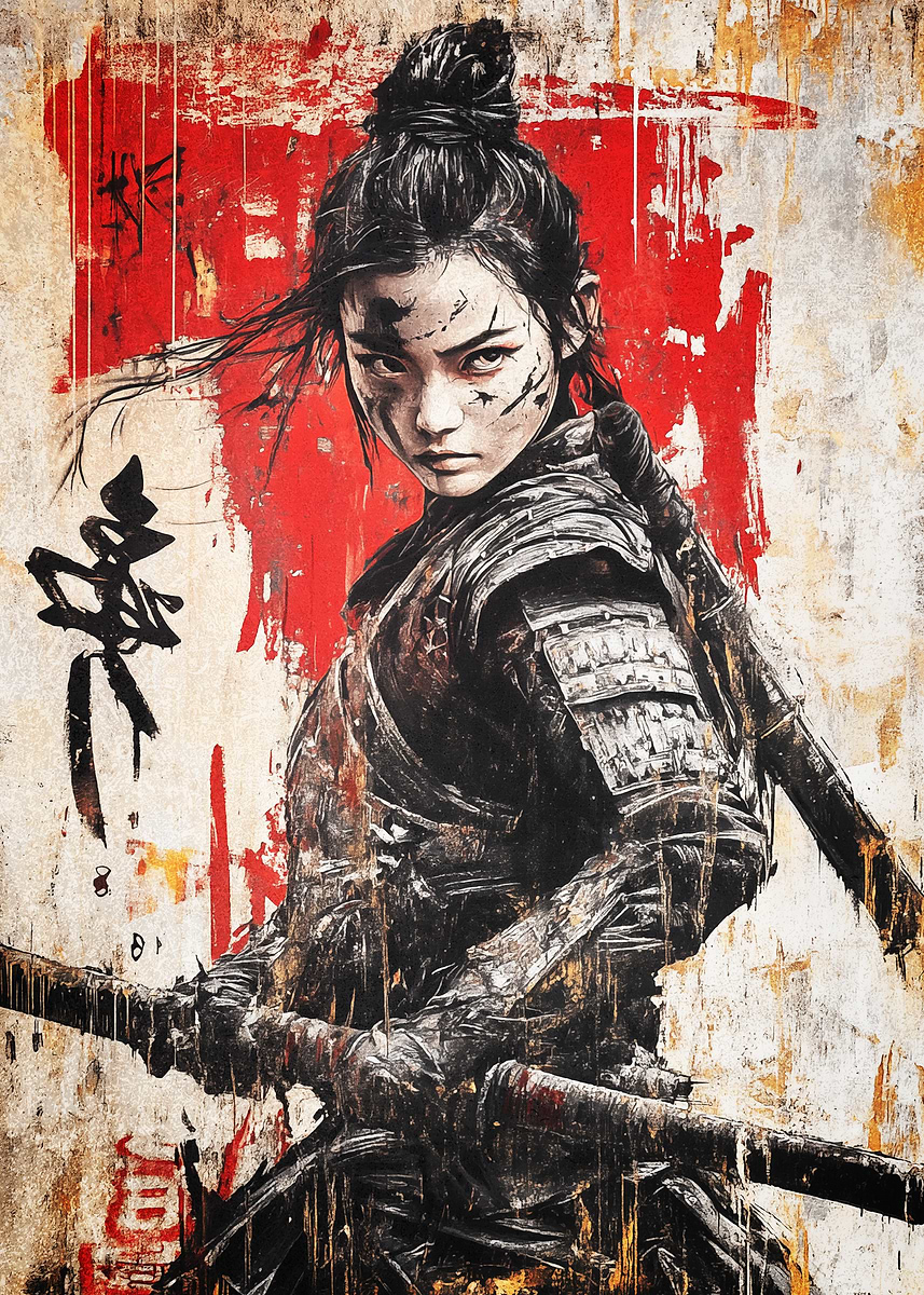 'Female Samurai Warrior with Sword' Poster, picture, metal print, paint ...