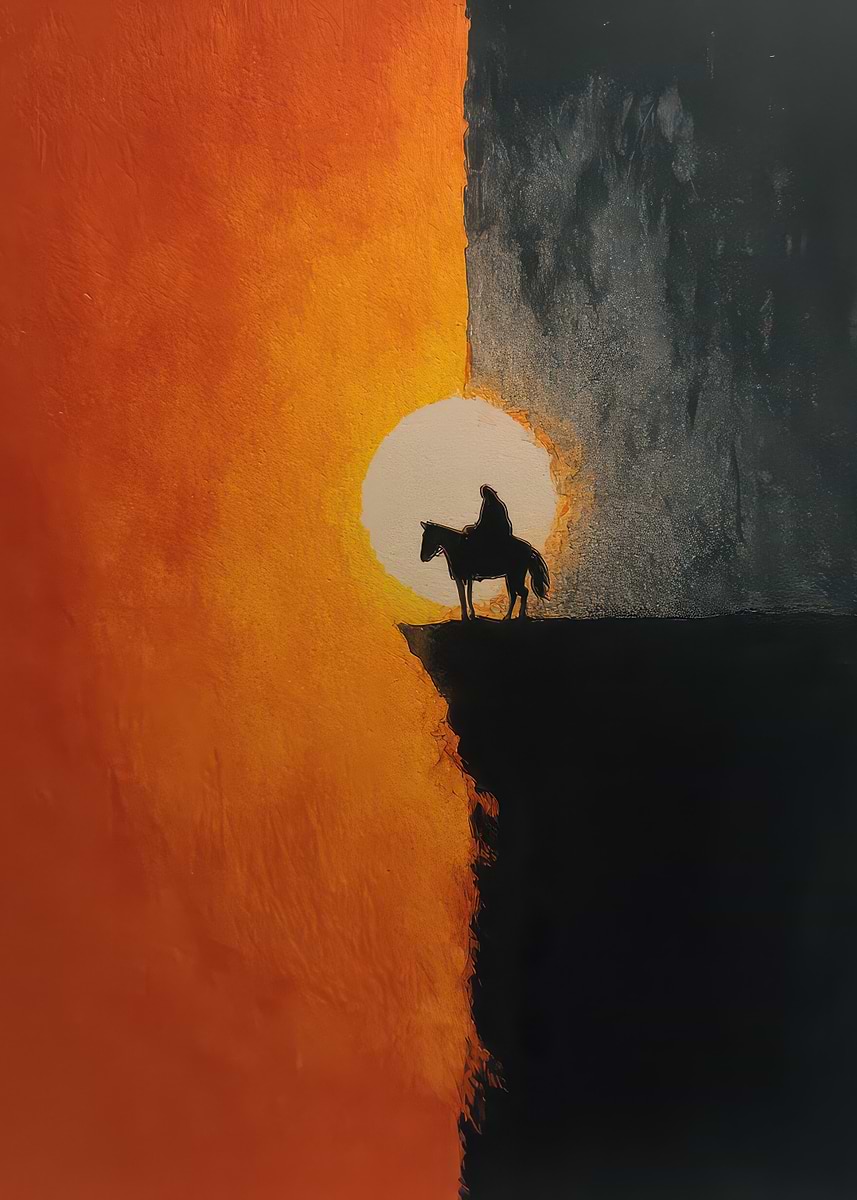 'Lone Rider at Sunset Painting' Poster, picture, metal print, paint by ...