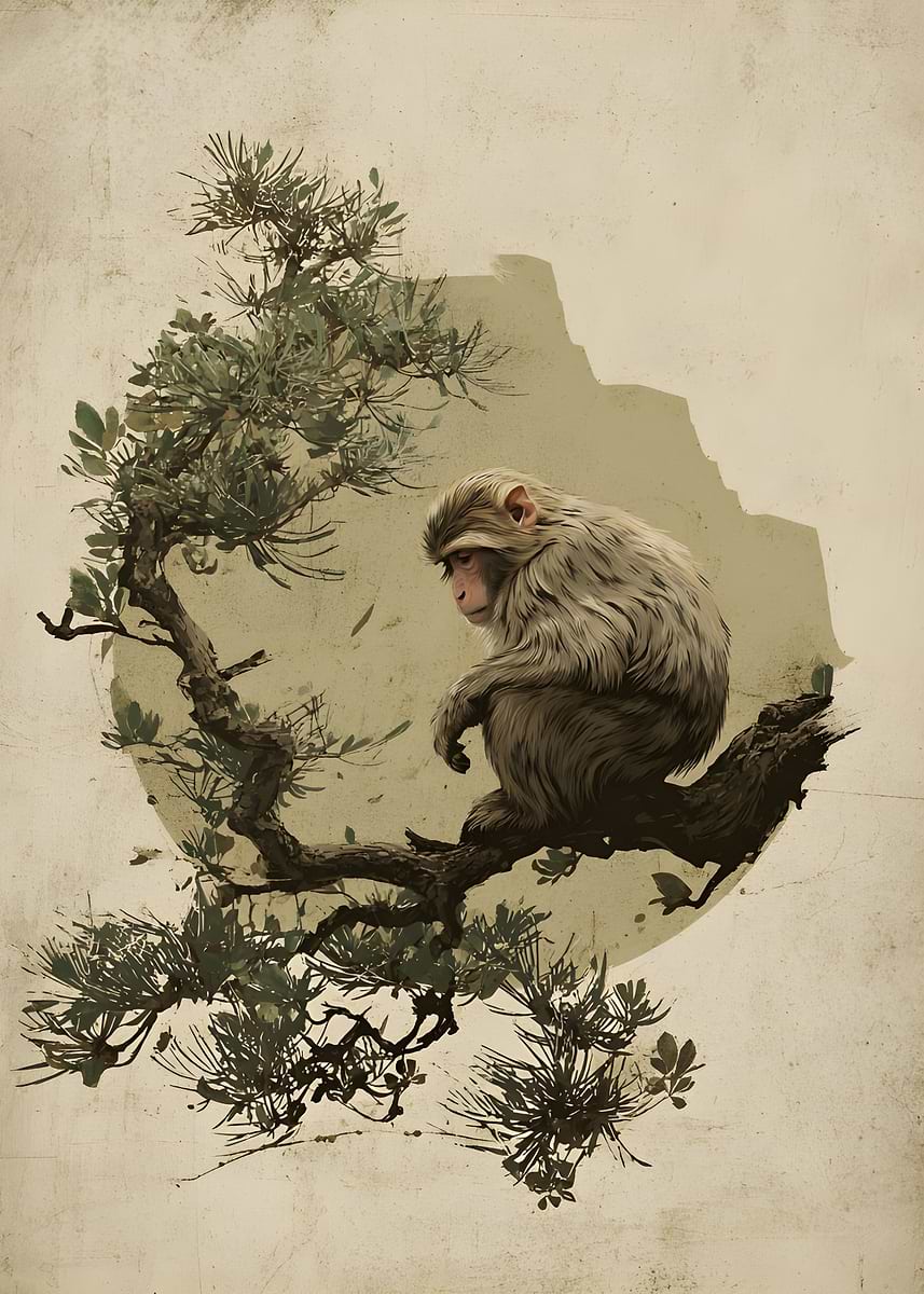'Japandi Style Macaque' Poster, picture, metal print, paint by Neon ...