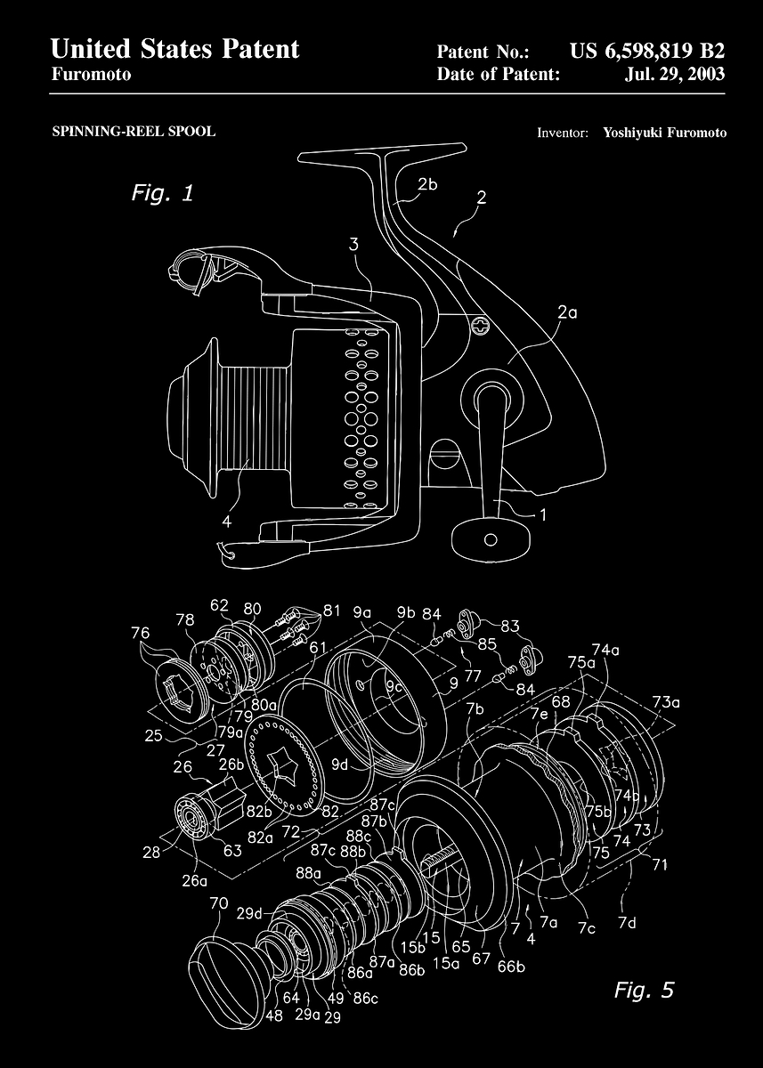 'Spinning Reel Spool Patent Drawing' Poster, picture, metal print ...
