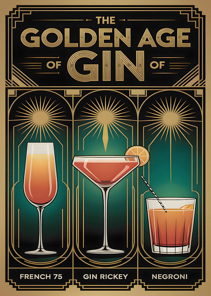 'Art Deco Golden Age Of Gin Cocktails' Poster, picture, metal print ...