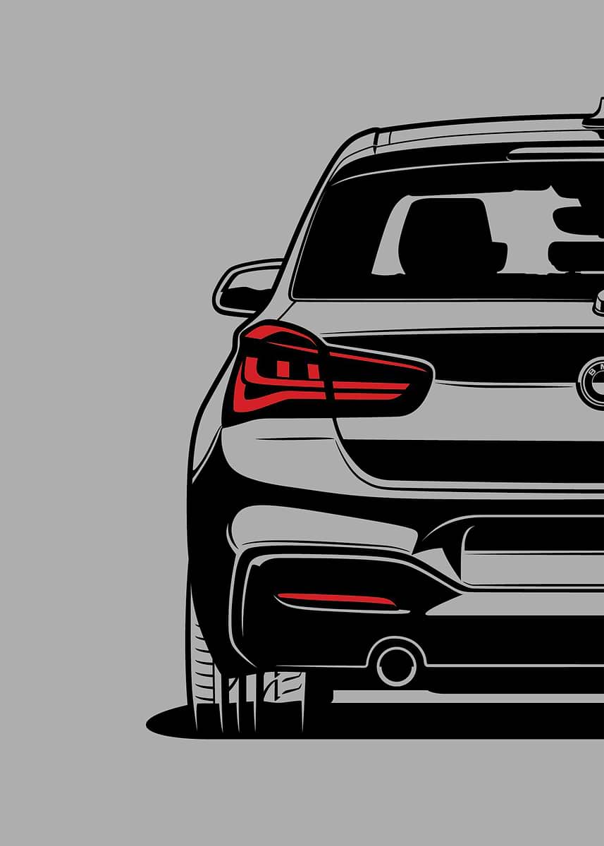 'BMW Car Rear View Illustration' Poster, picture, metal print, paint by ...