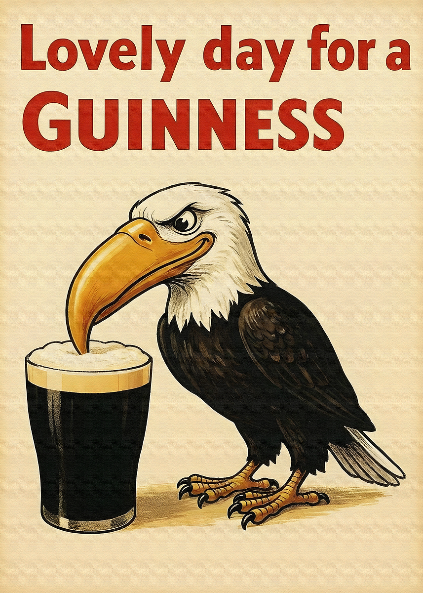 'Guinness and Eagle Cartoon' Poster, picture, metal print, paint by ...