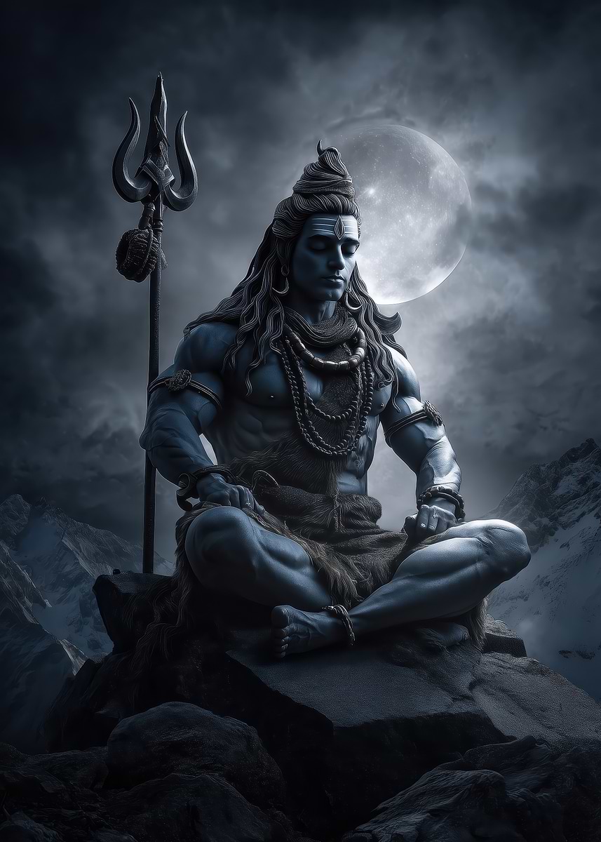 'Lord Shiva Meditation Under Moonlight' Poster, picture, metal print ...