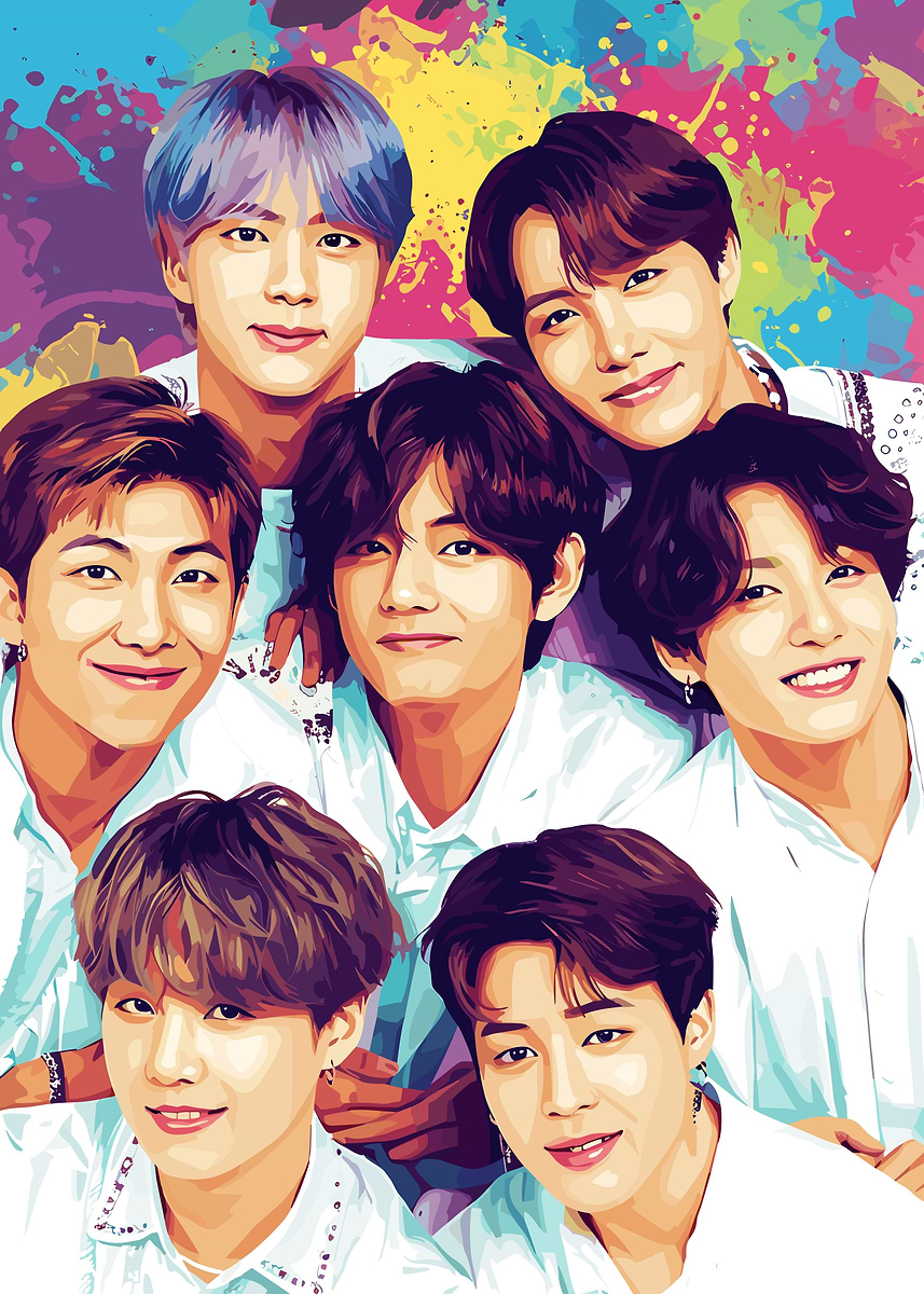 'BTS Group Portrait Colorful Background' Poster, picture, metal print ...