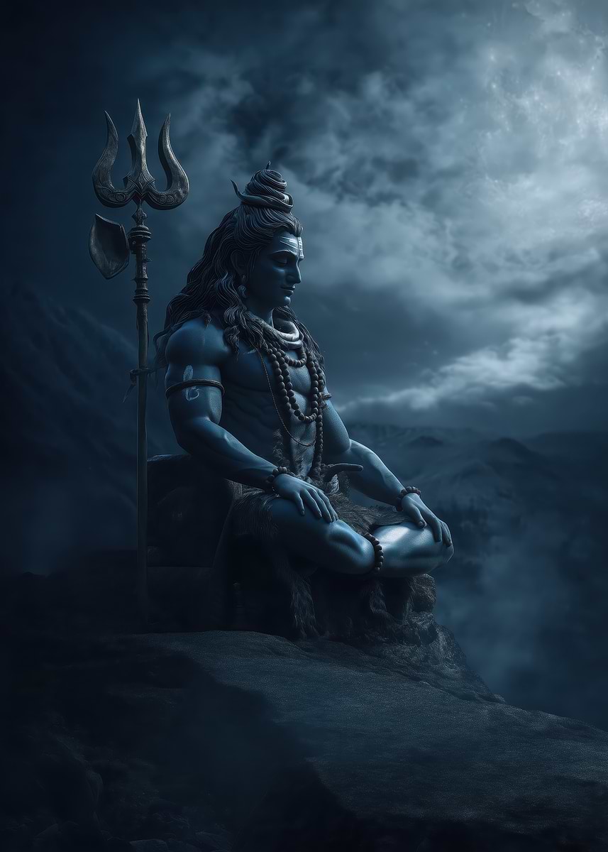 'Lord Shiva Meditation Under Moonlight' Poster, picture, metal print ...