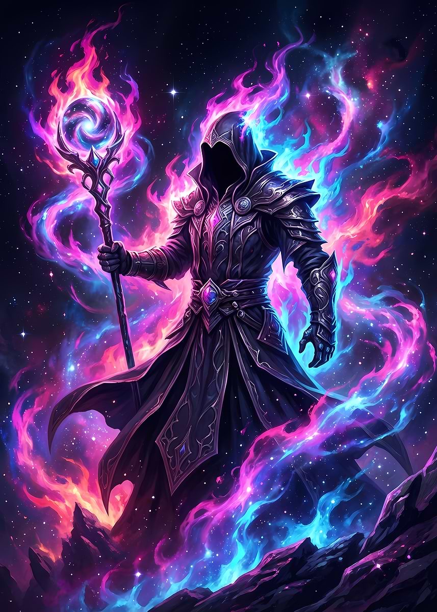 'Mystic Wizard with Cosmic Energy Staff' Poster, picture, metal print ...