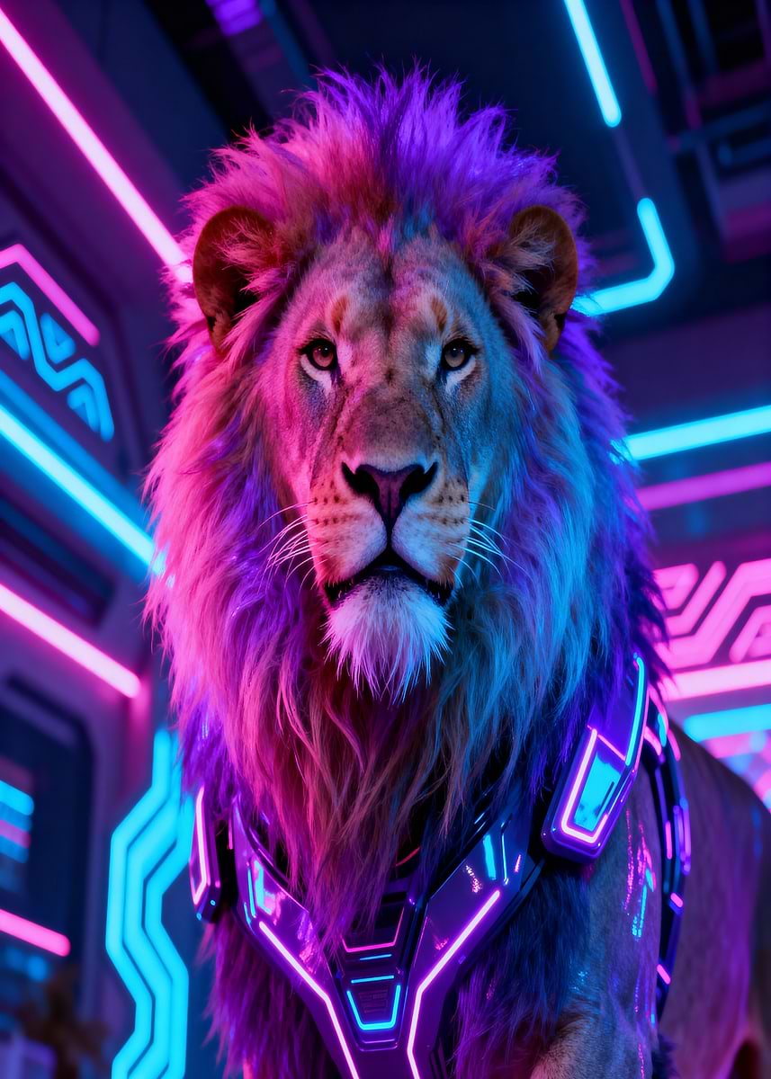 'Cyberpunk Lion Portrait' Poster, picture, metal print, paint by Kai ...