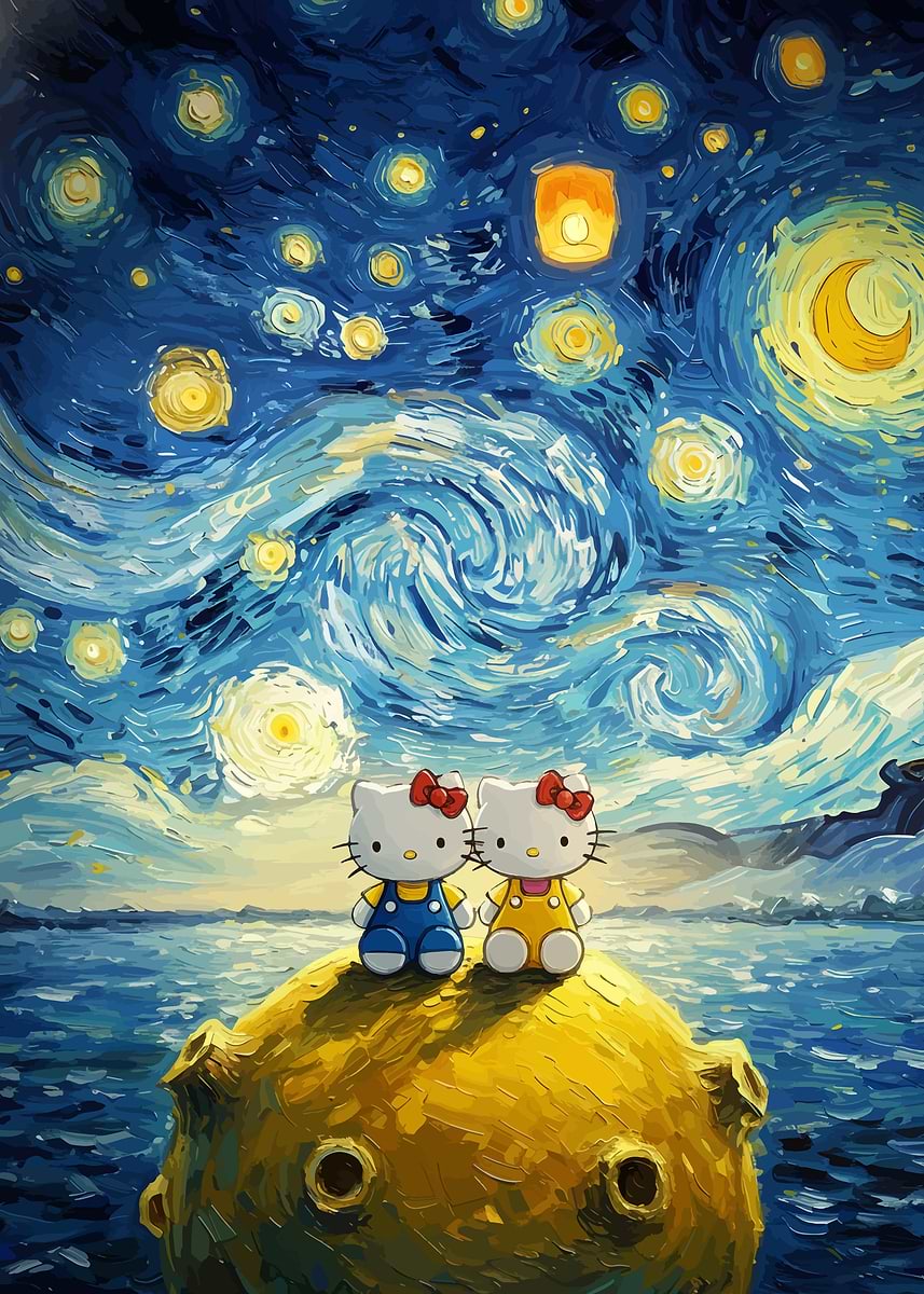'Hello Kitty Starry Night' Poster, picture, metal print, paint by MoMo ...