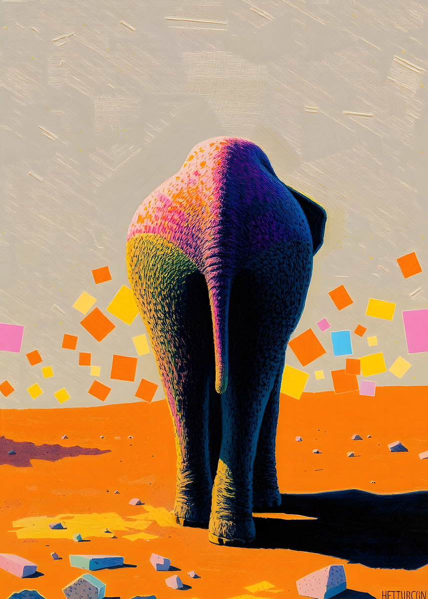 'Colorful Elephant Back View' Poster, picture, metal print, paint by ...