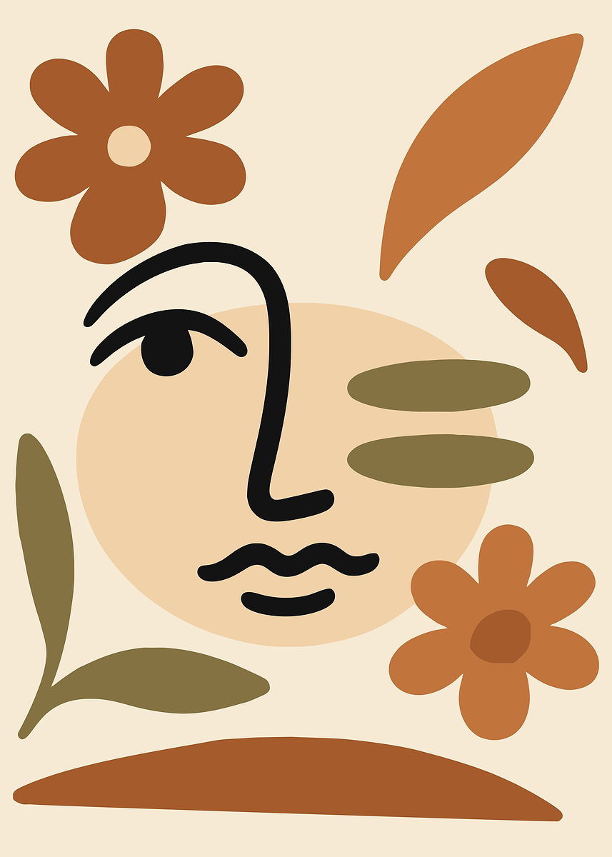 'Abstract Face with Floral Elements' Poster, picture, metal print ...