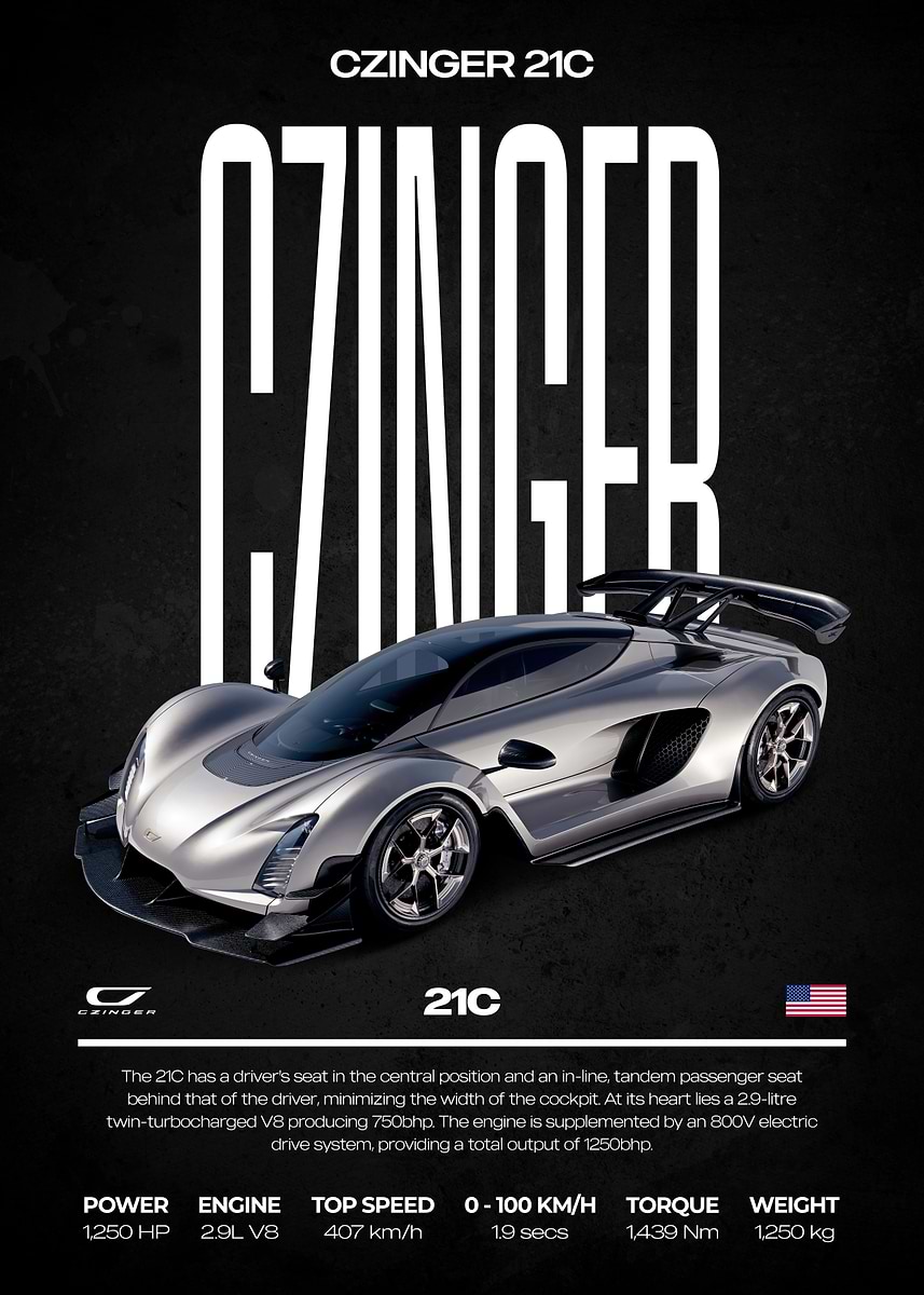'Czinger 21C Car Poster' Poster, picture, metal print, paint by ...