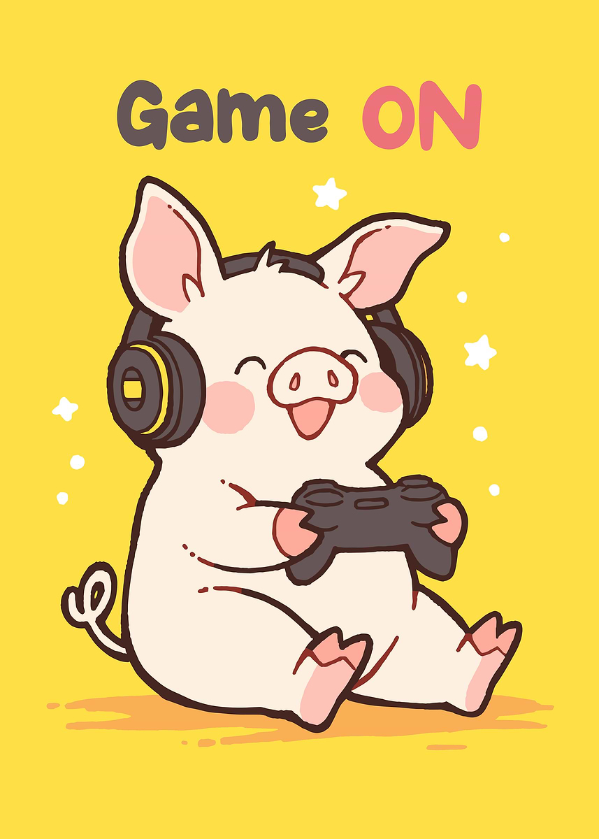 'Cute Pig Gamer Cartoon Illustration' Poster, picture, metal print ...