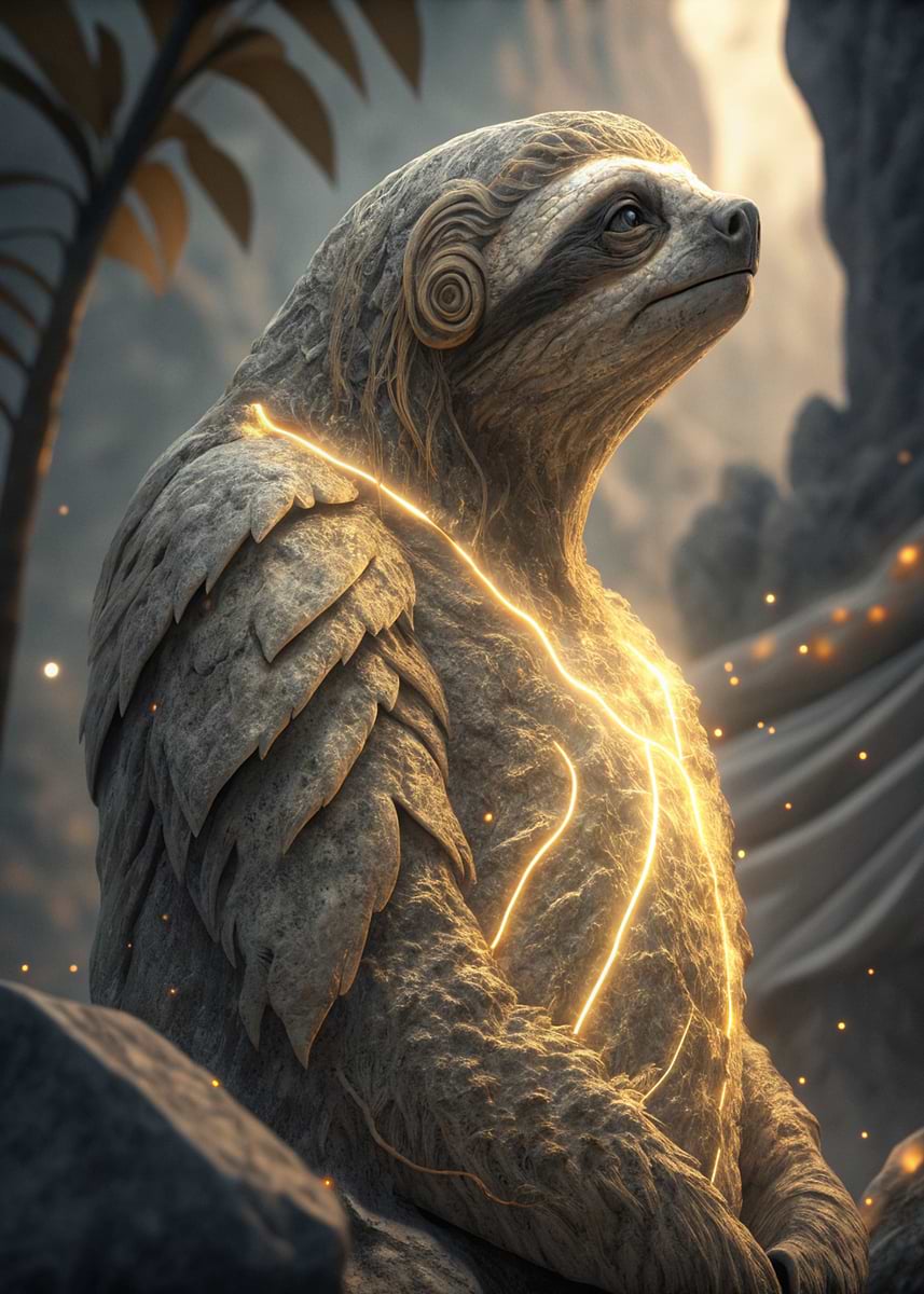 'Stone Sloth with Glowing Energy' Poster, picture, metal print, paint ...