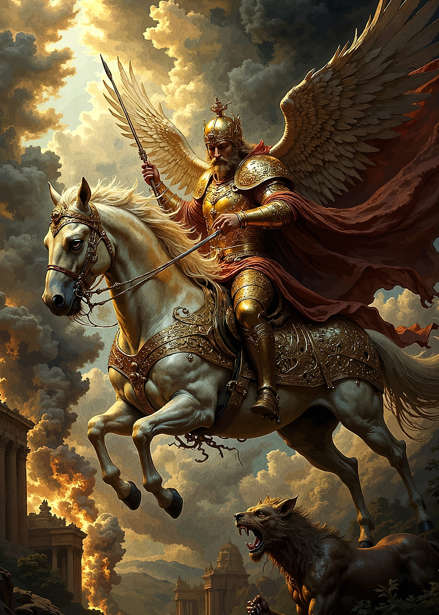 'Winged Warrior on Horseback' Poster, picture, metal print, paint by SkenderAsllani | Displate