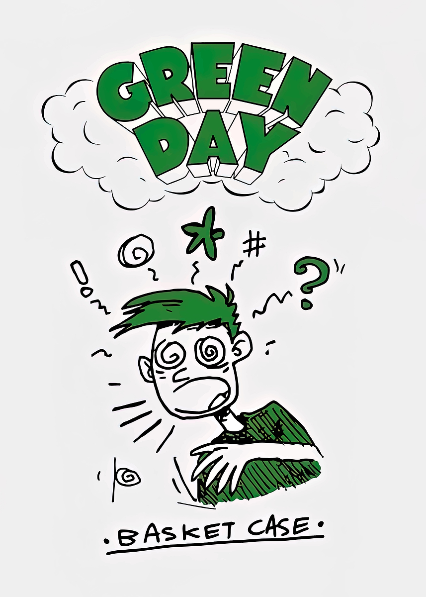 'Green Day Basket Case Cartoon' Poster, picture, metal print, paint by ...