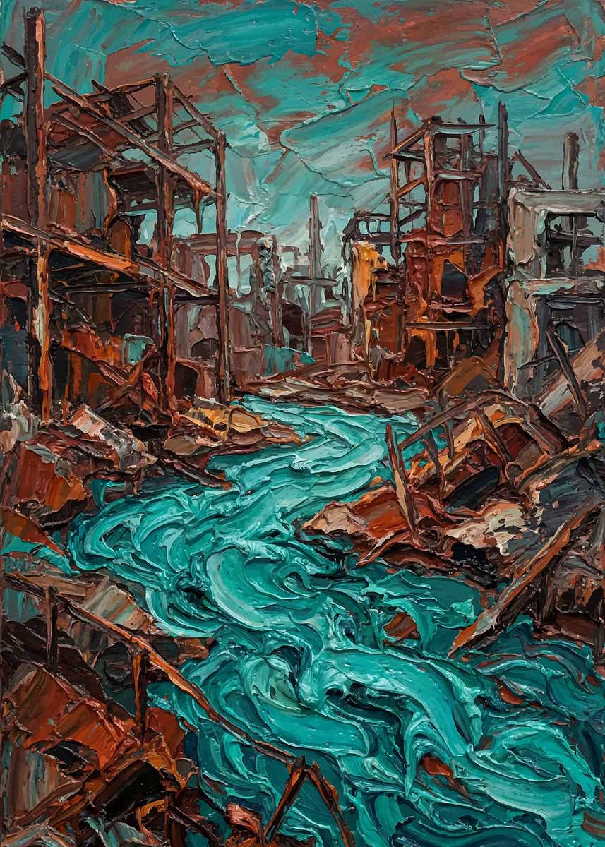 'Post-Apocalyptic Cityscape Oil Painting' Poster, picture, metal print ...