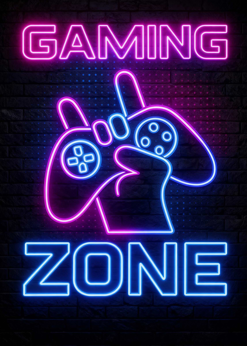 'Gaming Zone Neon Sign' Poster, picture, metal print, paint by MOHAMED ...