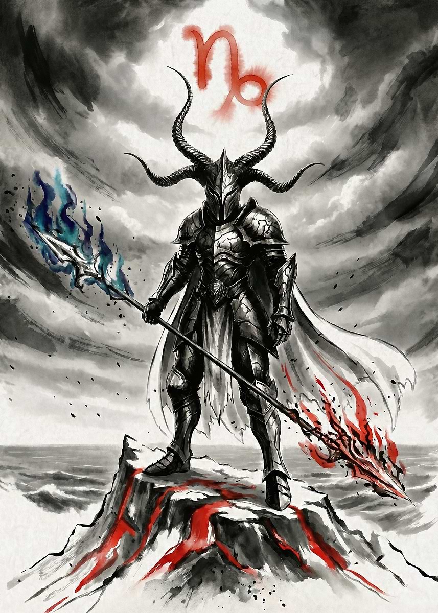 'Capricorn Warrior – Japanese Sumi-e Ink Zodiac Art' Poster, picture ...
