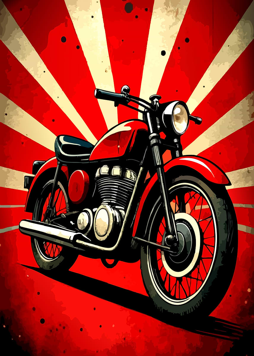 'Red Motorcycle with Rising Sun Background' Poster, picture, metal ...