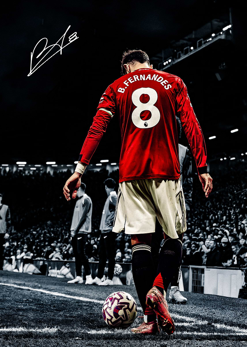 'Bruno Fernandes Soccer Player Portrait' Poster, picture, metal print ...