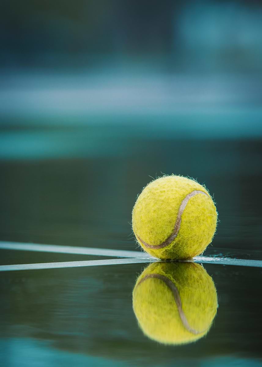 'Tennis ball reflection on court surface' Poster, picture, metal print ...