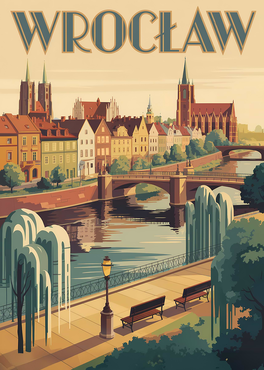 'Wroclaw Cityscape Art Deco Poster' Poster, picture, metal print, paint ...