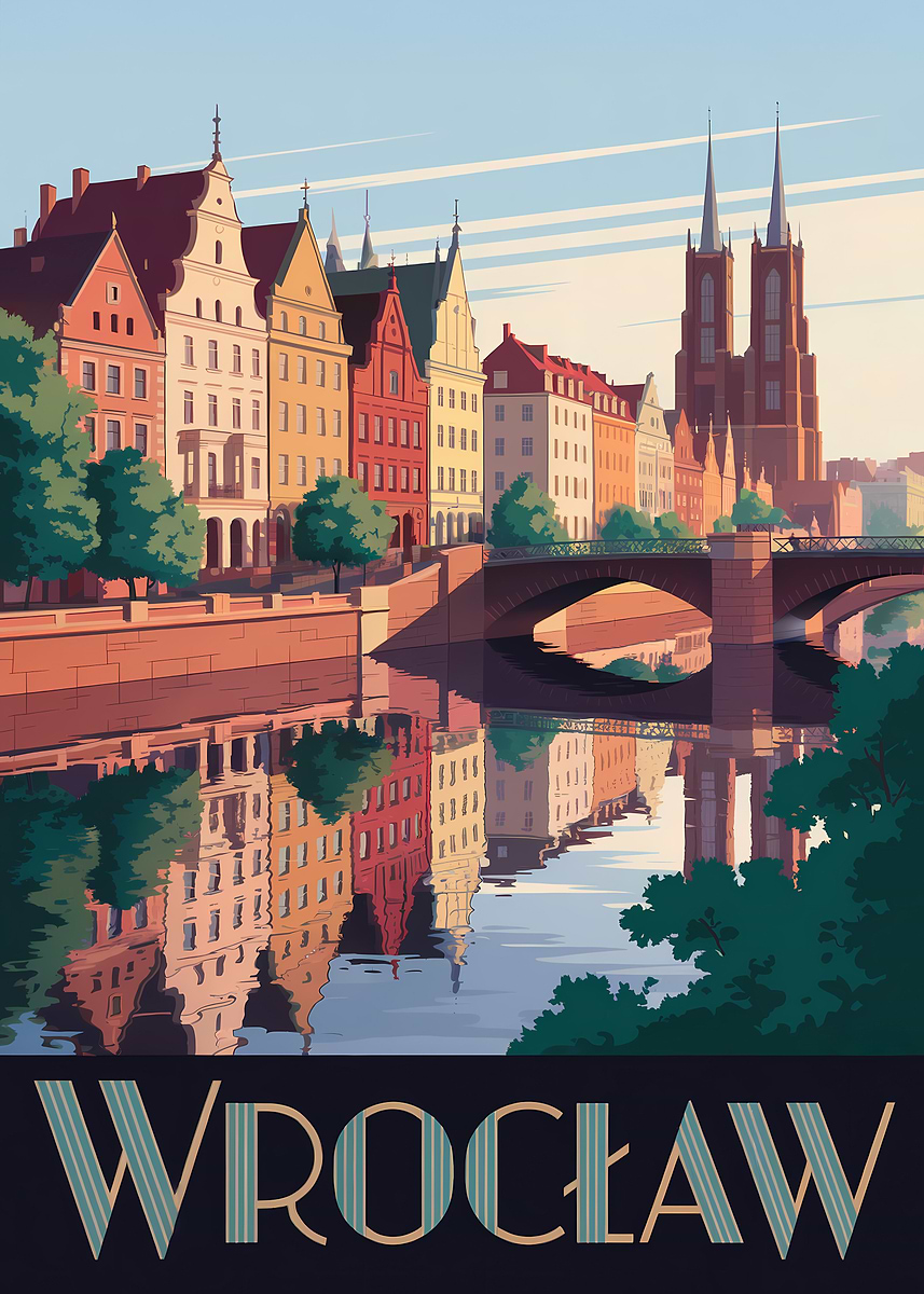 'Wroclaw Cityscape Reflection Art' Poster, picture, metal print, paint ...