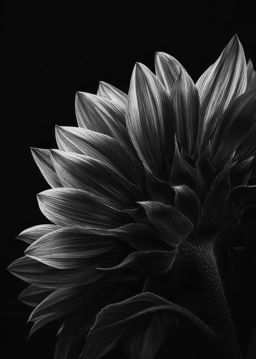 'Monochrome Sunflower Close-Up' Poster, picture, metal print, paint by ...