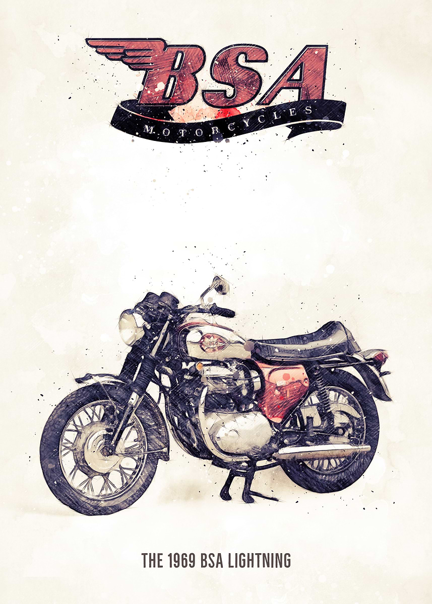 '1969 BSA Lightning Motorcycle' Poster, picture, metal print, paint by ...