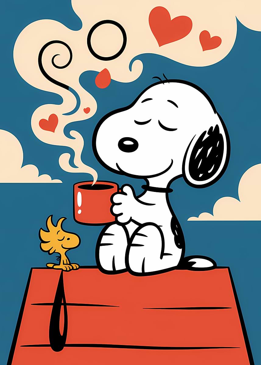 'Snoopy and Woodstock Coffee Break' Poster, picture, metal print, paint ...